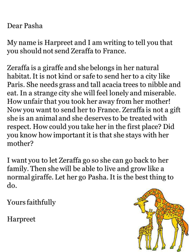 Zeraffa Giraffa- Letter to the Pasha planning worksheet and WAGOLL ...