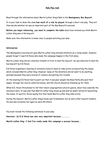 Martin Luther King - Role Play Tasks | Teaching Resources