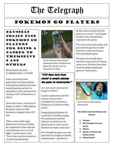 Differentiated Pokemon News Articles | Teaching Resources
