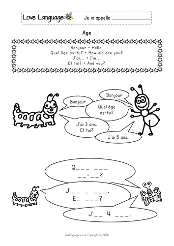 Age in French - numbers 1-10 - worksheets | Teaching Resources