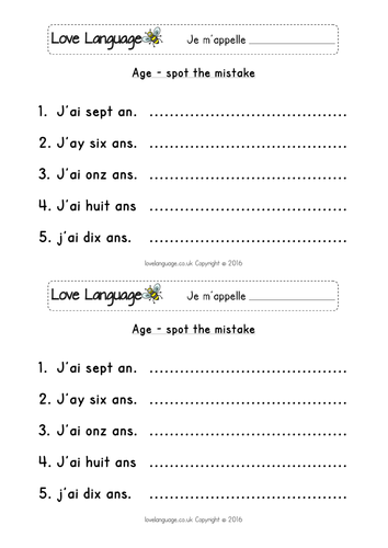 Age in French - numbers 1-10 - worksheets | Teaching Resources