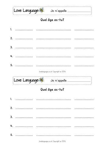 Age in French - numbers 1-10 - worksheets | Teaching Resources