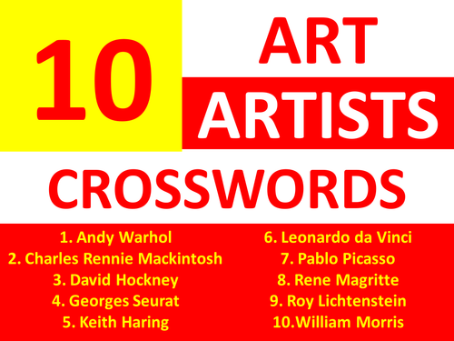 10 x Art Artist Crosswords KS3 GCSE Crossword Keyword Starter Cover ...
