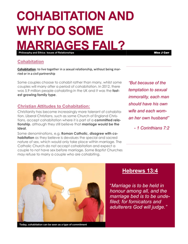 Wjec Eduqas Relationships Cohabitation Adultery Separation Divorce