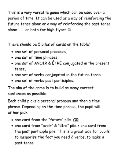 French card game to practise and revise the future & past tenses of 20 ...