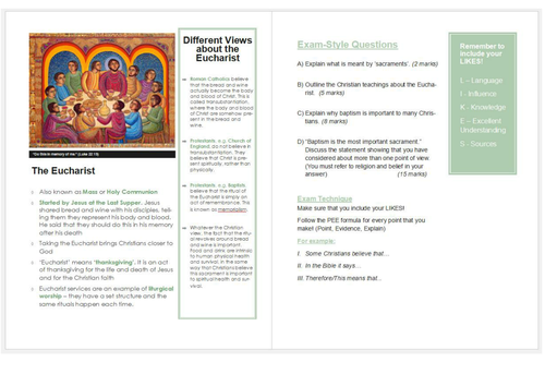 WJEC Eduqas Christianity: Practices: the Sacraments Exam Booklet | Teaching Resources