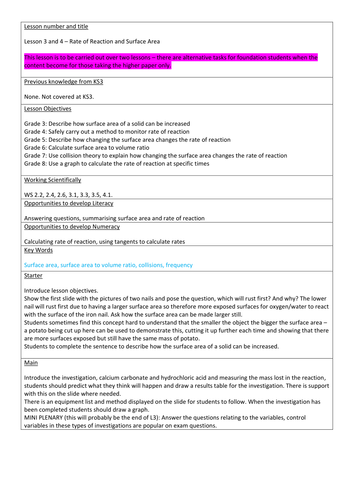 AQA Trilogy 9-1 Surface Area and Rate of Reaction | Teaching Resources