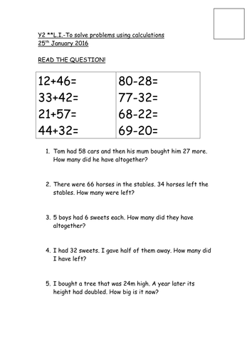 3 differentiated calculation worksheet | Teaching Resources