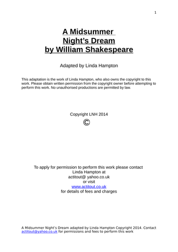 A Midsummer Night's Dream by William Shakespeare - simple script ...