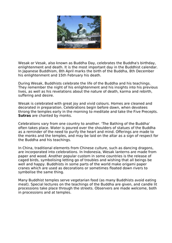 Buddhism: Festival of Wesak - Buddha Day(Middle/Upper) | Teaching Resources