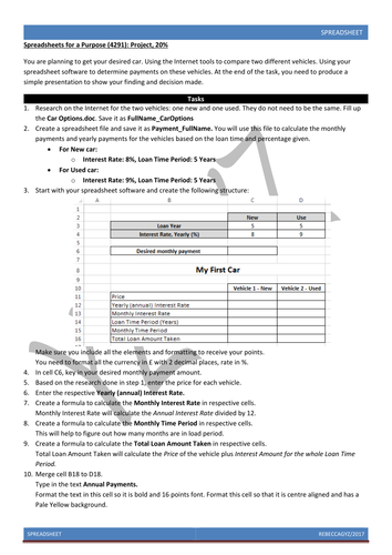 Spreadsheet KS3 Project/ Assessment | Teaching Resources