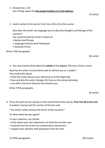 Enduring love GCSE AQA Language paper 1 | Teaching Resources