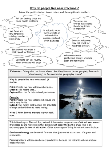 KS3 Geography: reasons why people live near volcanoes worksheet ...