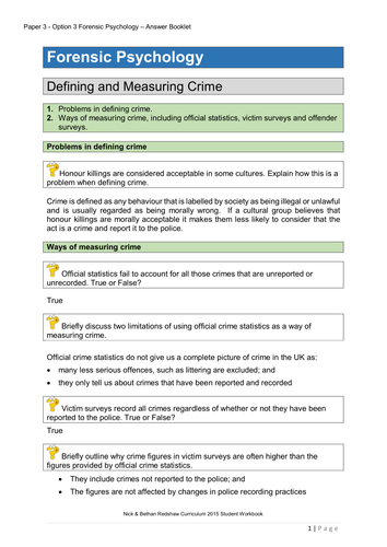 Workbook Answers - Forensic Psychology Defining & Offender Profiling ...