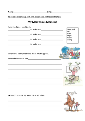 George's Marvellous Medicine- Differentiated Worksheets | Teaching ...