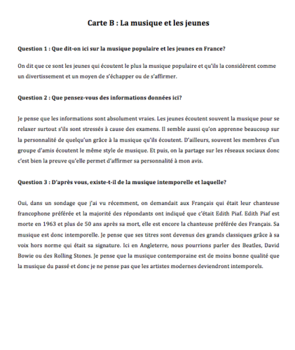 La musique Francophone contemporaine- Stimulus cards with model answers ...