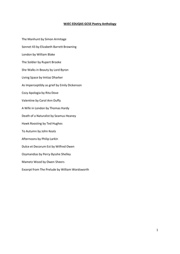 EDUQAS GCSE Poetry Anthology Context companion | Teaching Resources