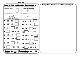 Year 9 Arithmetic Homework Booklet - With Answers Core/Extension - Term ...