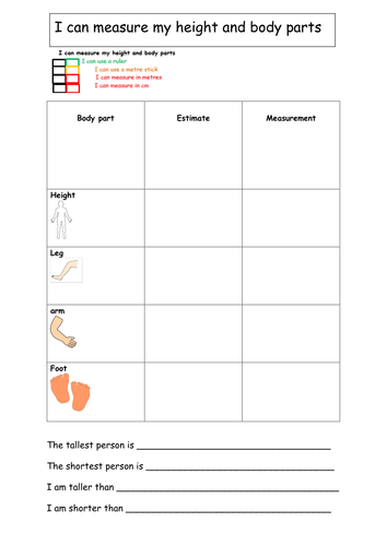 Measuring Parts of The Body Year 1 | Teaching Resources