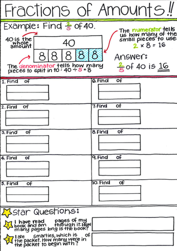 Fractions of Amounts Worksheet | Teaching Resources