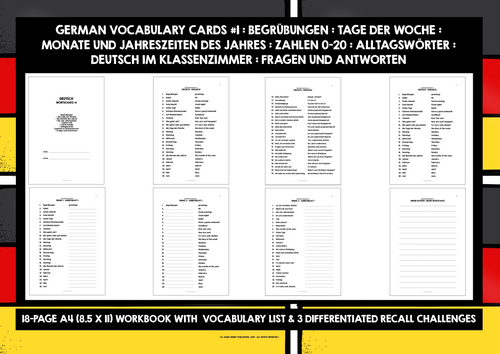 GERMAN VOCABULARY CARDS & WORKBOOK #1 | Teaching Resources