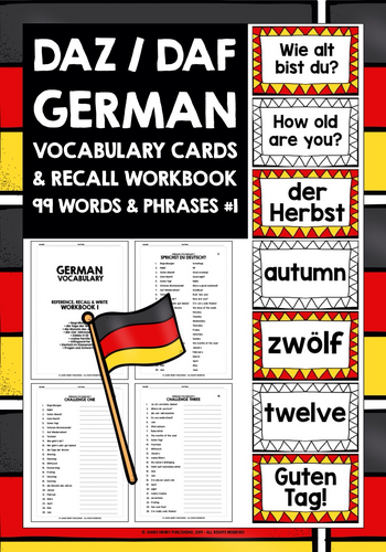 GERMAN VOCABULARY CARDS & WORKBOOK #1 | Teaching Resources
