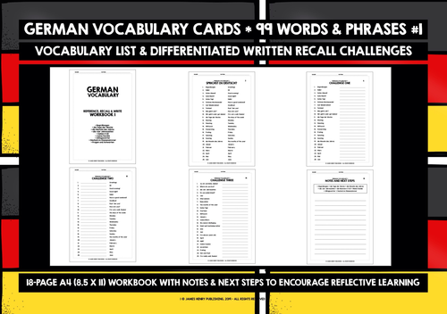 GERMAN VOCABULARY CARDS & WORKBOOK #1 | Teaching Resources