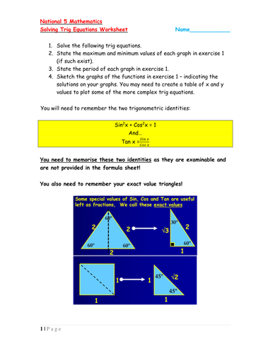 National 5 Maths Solving, Simplifying, Graphing Trig Equations ...