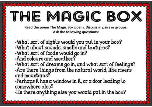 PERFORMANCE POETRY TEACHING RESOURCES KEY STAGE 1-2 THE MAGIC BOX POEM ...