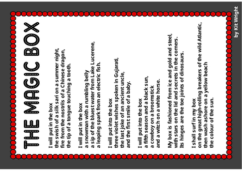 PERFORMANCE POETRY TEACHING RESOURCES KEY STAGE 1-2 THE MAGIC BOX POEM ...