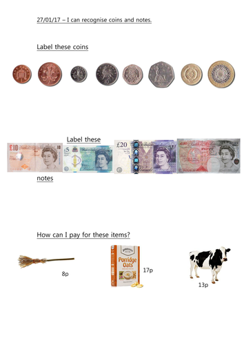 Year 1 Money Assessment Sheet | Teaching Resources