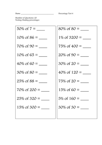 Finding Percentages Worksheet/Tests | Teaching Resources
