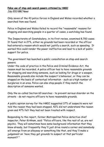 Police powers and searches - BTEC Law lesson | Teaching Resources