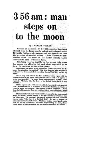 Moon Landings 1969 Newspaper texts | Teaching Resources