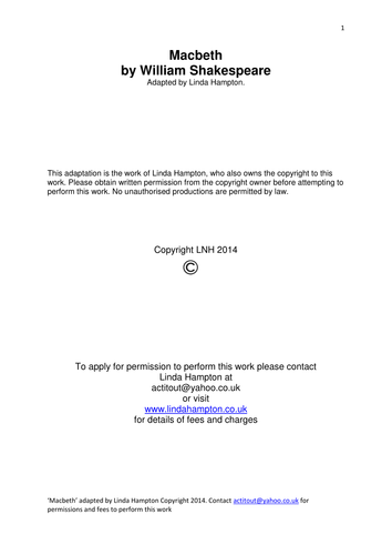 Macbeth by William Shakespeare-FUN simple script adaptation | Teaching ...