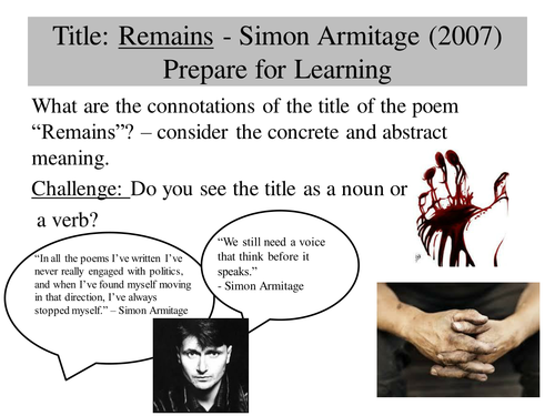 Remains by Simon Armitage Lesson: AQA English Literature | Teaching ...