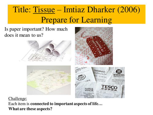 Tissue by Imtiaz Darker Lesson: AQA English Literature | Teaching Resources