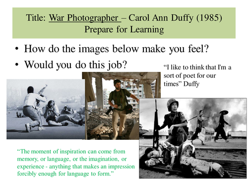 War Photographer by Carol Ann Duffy Lesson: AQA English Literature ...