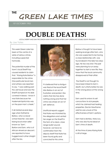 Holes by Louis Sachar and journalistic writing | Teaching Resources