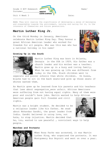 Martin Luther King Reading Comrehension | Teaching Resources