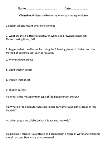 Chicken Butchery Video Food Preparation and nutrition GCSE | Teaching ...