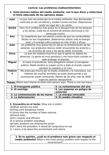 Spanish GCSE los problemas medioambientales: environmental issues ...