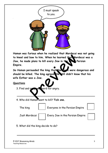 Jewish holiday of Purim - Year 3/4 comprehension | Teaching Resources