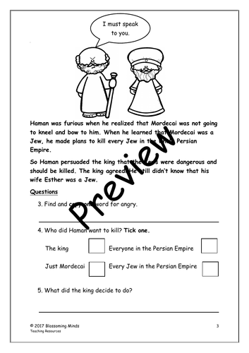Jewish holiday of Purim - Year 3/4 comprehension | Teaching Resources