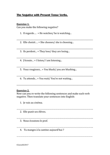The Negative of French Present Tense Verbs. | Teaching Resources