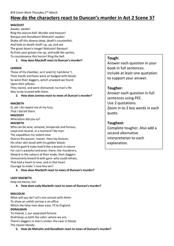 Macbeth Act 2 Scene 3. How do the characters react to Duncan's death ...