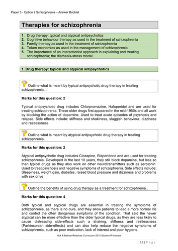 Workbook Answers - Therapies for Schizophrenia | Teaching Resources
