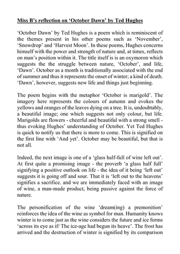 Ted Hughes example essays - 'Cadenza', 'A Memory' and 'October Dawn ...