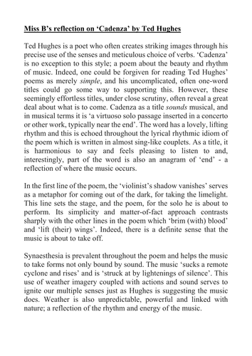 Ted Hughes example essays - 'Cadenza', 'A Memory' and 'October Dawn ...
