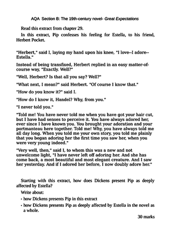 AQA GCSE Great Expectations (Part 2) 10 extract questions | Teaching ...